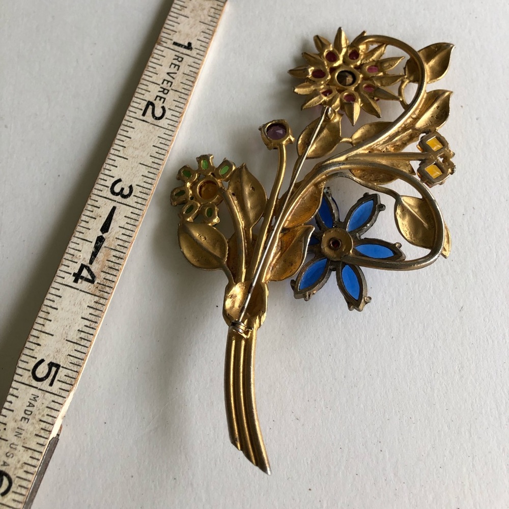 Vintage Huge Colorful Flower Brooch Pin - Gem